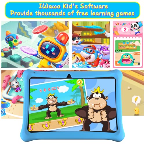 SGIN Kids Tablet, 10 Inch Tablet for Kids, 2GB+32GB Android 12 Kids Tablets with Case, WiFi, Parental Control APP, Dual Camera, Educational Games,iWawa Pre Installed (Blue)