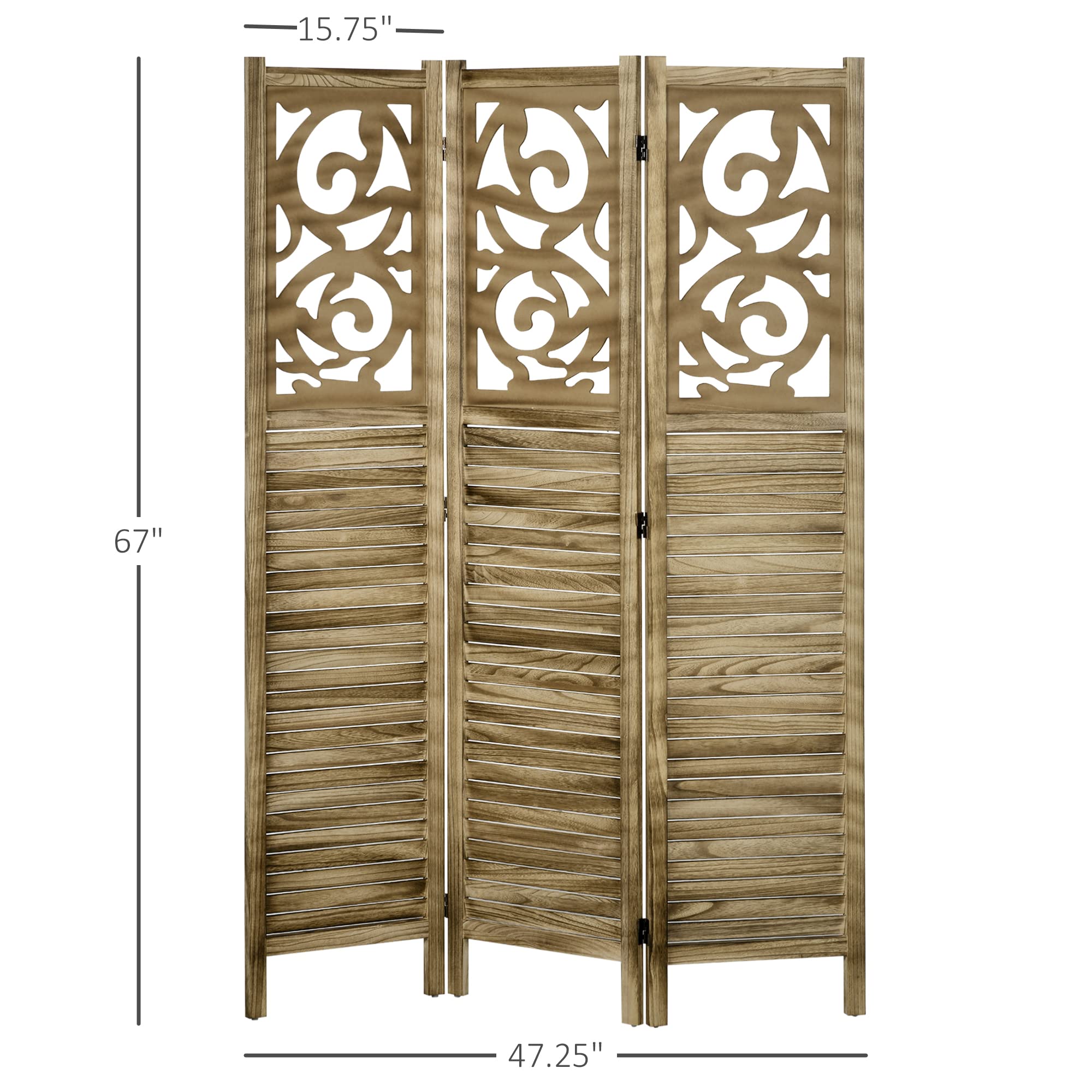 HOMCOM 3 Panel Room Divider, 5.5' Tall Wood Indoor Portable Folding Privacy Screens, Double Hinged Partition Wall Dividers for Home Office, Brown