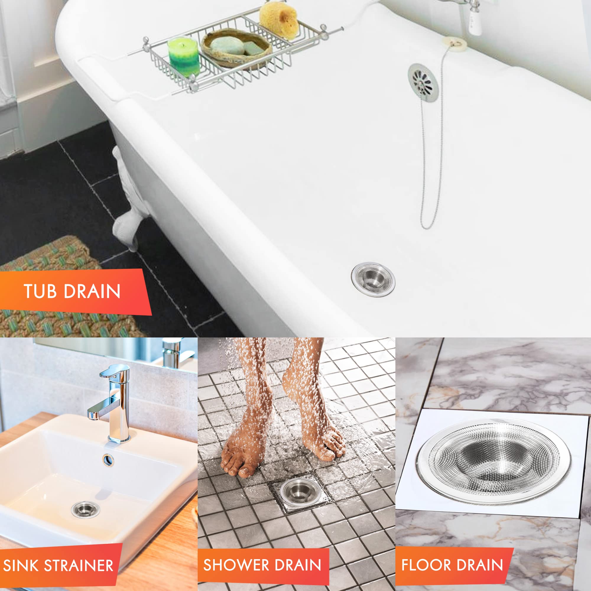 LotFancy Sink Drain Strainer, 30Pcs 2.75" Top / 1 1/8" Bathroom Sink Strainer, Stainless Steel Shower Drain Hair Catcher for Bathroom Sink, Utility, Slop, Laundry, RV and Lavatory