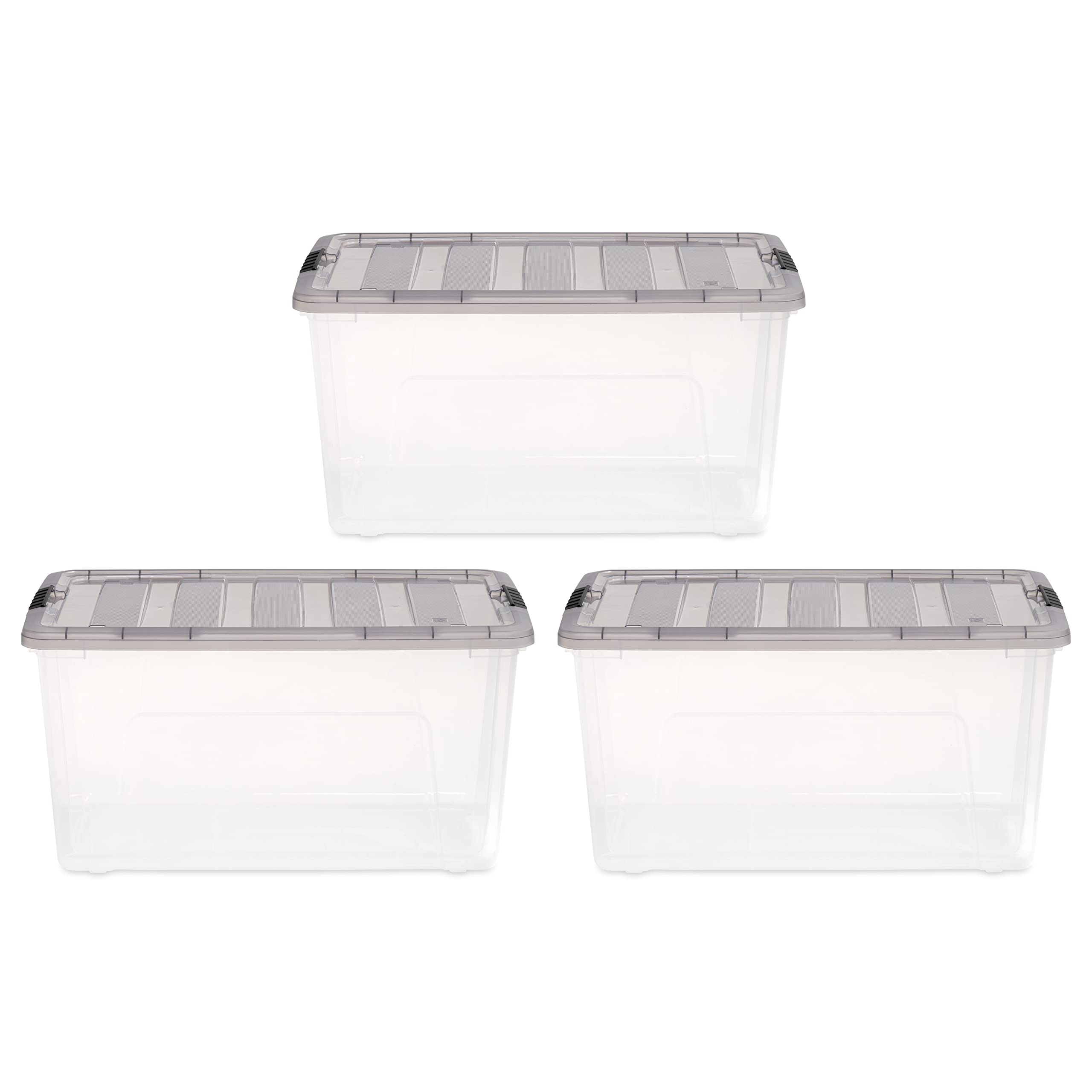IRIS USA 72 Quart Stack & Pull Clear Storage Box, Gray, 3 Pack