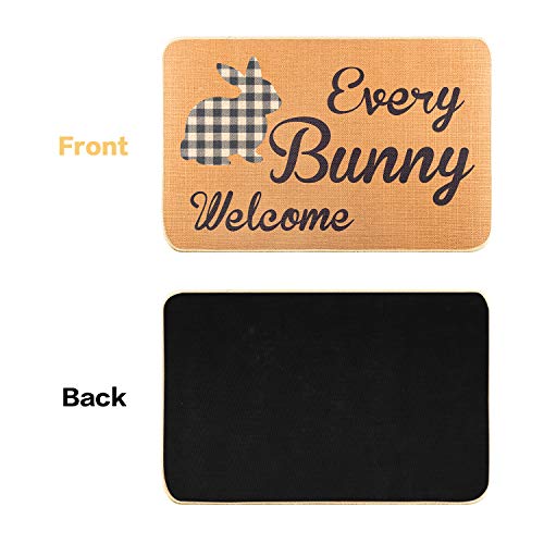 GROBRO7 Easter Door Mat Linen Checkered White and Black Rabbit Carpet Rubber Non-Slip Reusable Entrance Rug Every Bunny Welcome Doormat Gift Decoration Home Decor Indoor Outdoor Mats 22.8’’ x 14.9’’