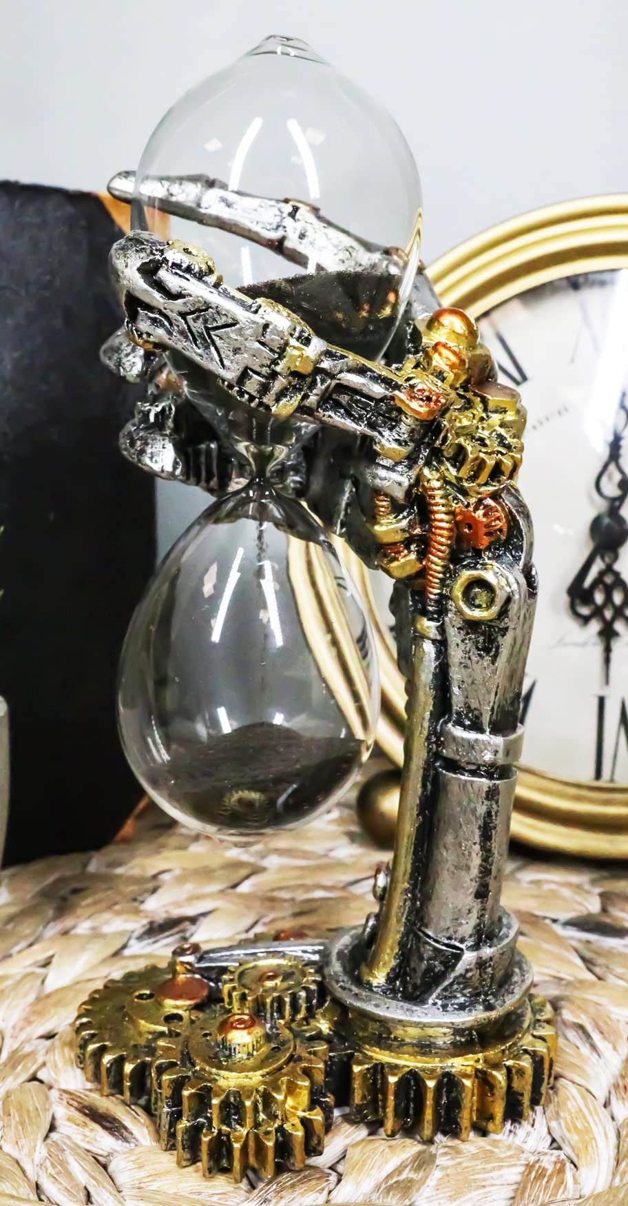 Ebros Gift Chronos Eternity Time Warp Machine Steampunk Robotic Cyborg Hand Gearwork Clockwork Sand Timer with Black Sands Figurine Victorian Industrial Sci Fi Sandtimer Accent Decor