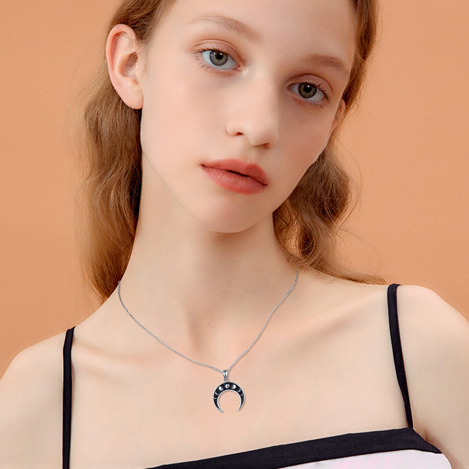 CHENGHONG Moon Phase Necklace 925 Sterling Silver Cresent Moon Necklace Moon Charm Jewelry Gifts for Women Men