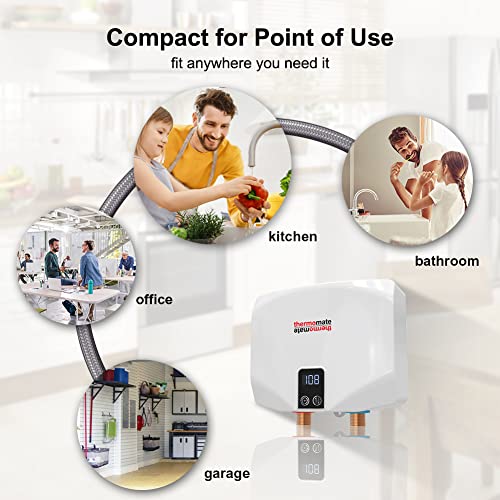 Tankless Water Heater Electric, thermomate 3.5kW 120V Hard Wired Point of Use On Demand Hot Water Heater Self Modulating ET035 (NO PLUG) (White)