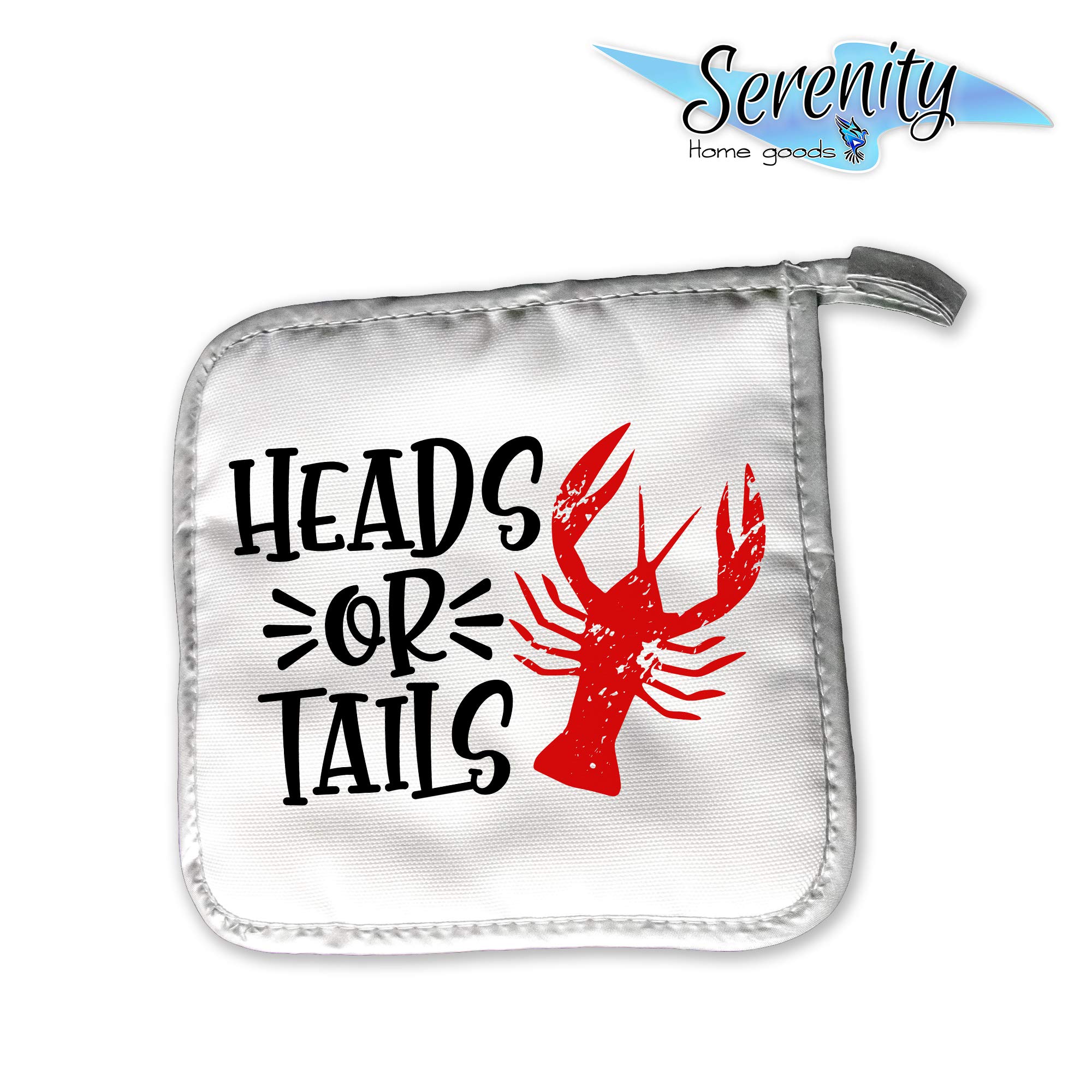 Crawfish Home Decor | Decorative Kitchen Hot Plate Pot Holder Oven Mitt Set | Heads Or Tails | Red White Southern Crawdads Crayfish Bayou Spring Summer Fall | White Home Decor Decorations