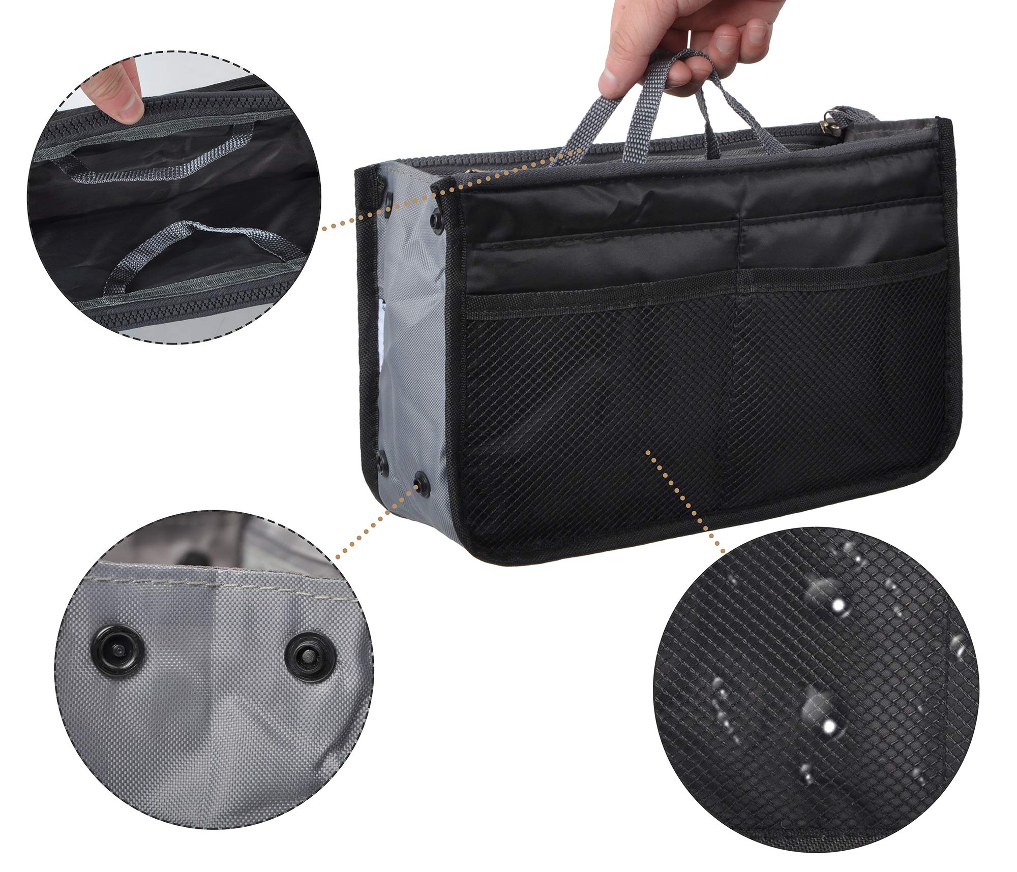 Vercord Purse Organizer Insert for Handbags Bag Organizers Inside Tote Pocketbook Women Nurse Nylon 13 Pockets Black Medium