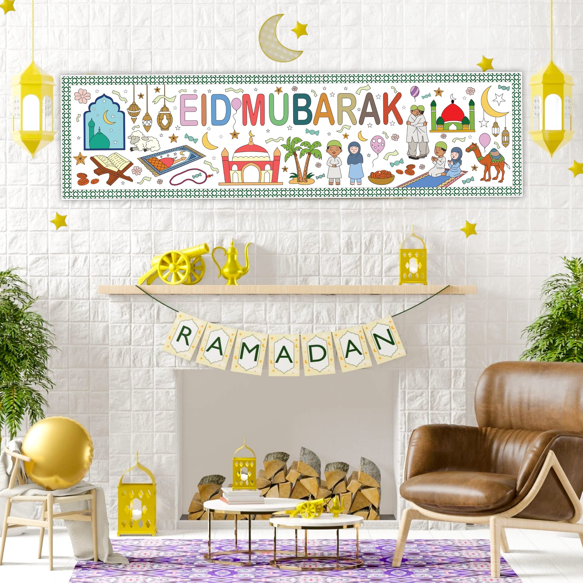 Eid Mubarak Colouring Poster - Fantastic Eid Gift for Kids and Eid Crafts for Kids - Lovely Eid favor and Islamic Gift for Kids - Great Eid Decoration Islamic Art Eid Art and Eid Banner and Present