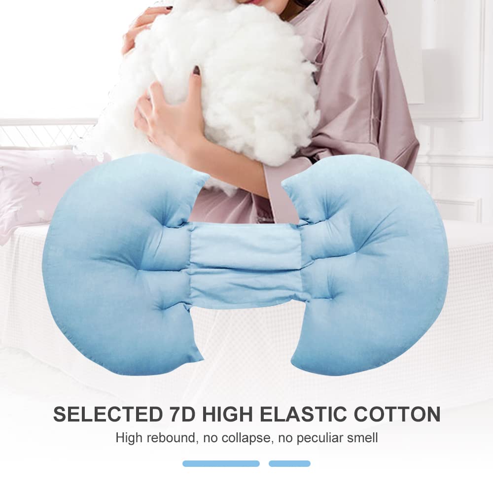 Pregnancy Pillow for Side Sleeper, Double Wedge Maternity Pillow, Belly Support Pillow, Removable Pillowcase Cotton Cover, Side Sleeping Pillow, Waist, Back Support, Gift (Blue)