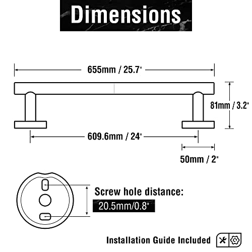 HITSLAM Brushed Nickel 25.7 Inch Towel Bar for Bathroom, SUS304 Stainless Steel Bathroom Towel Rack Wall Mounted, Modern Home Decor Bath Towel Holder with Hardware Accessories