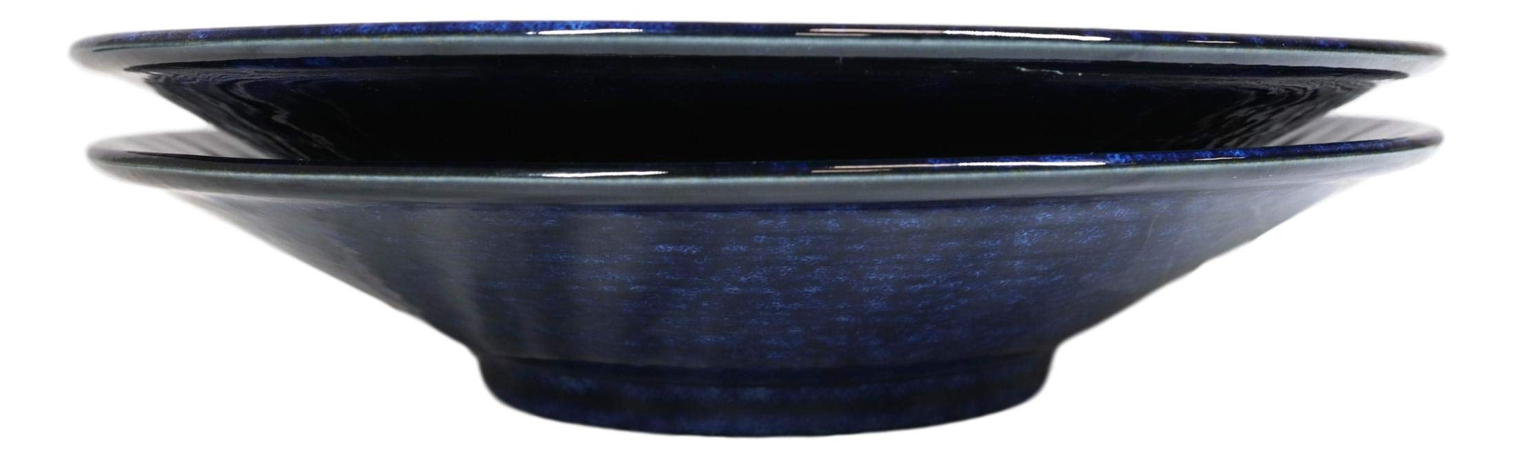 Ebros Gift Made In Japan Radiant Solar Flair Reduction Technique Pottery Glazed Ceramic Shallow Bowls Pack Of 2 Japanese Bowl Set 24oz 11.5"Dia Zen Asian Fine Dining Dinnerware Deep Plates (Blue)