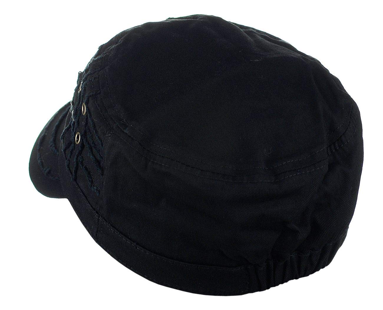 D&Y Unisex Cotton Distressed Layered Frayed Cadet Military Cap, Black