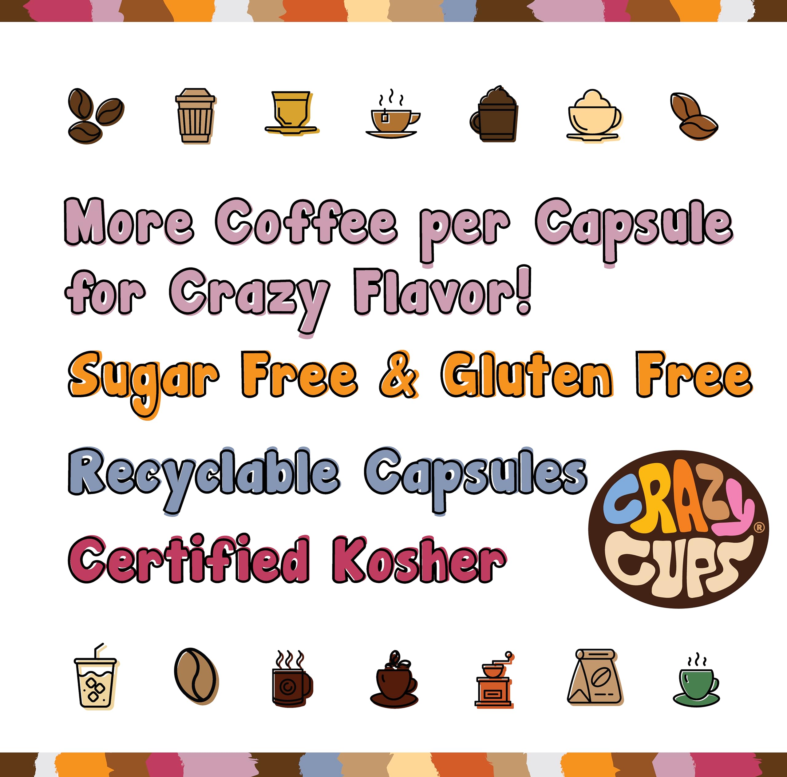 Crazy Cups Flavored Coffee Pods Variety Pack, Medium Roast, Single Serve in Recyclable for Keurig K cups Machines, 50 Count