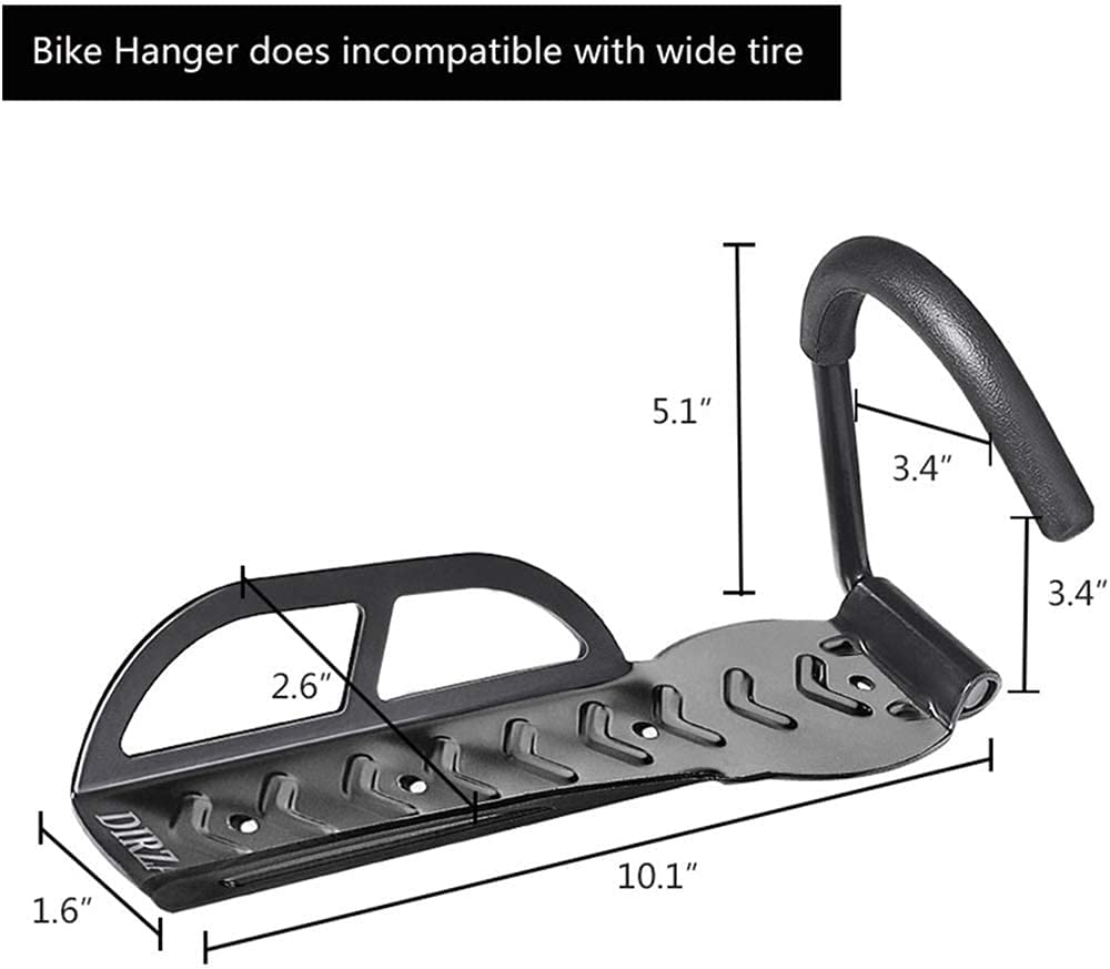 DIRZA Bike Wall Mount Rack with Tire Tray - Vertical Bike Storage Rack for Indoor,Garage,Shed - Easy to install - Great for Hanging Road,Mountain or Hybrid Bikes - Screws Included - 1 Pack