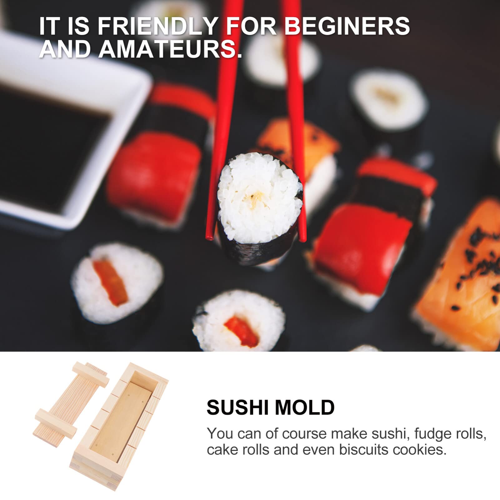 DOITOOL Sushi Making Kit, Rectangular Wooden Sushi Press Mold, Sushi Maker Wooden Musubi Maker Press at Home or Kitchen