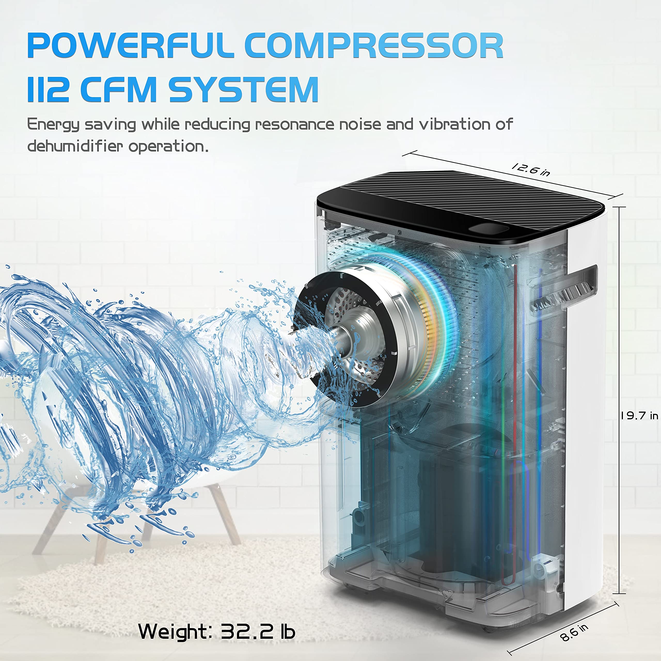 Dehumidifier 2000 Sq. Ft HEVILLO 40 Pint Dehumidifiers for Home Basements, with Continuous Drain Hose for Medium to Large Room, 0.66 Gallon Water Tank Capacity, Intelligent Humidity Control