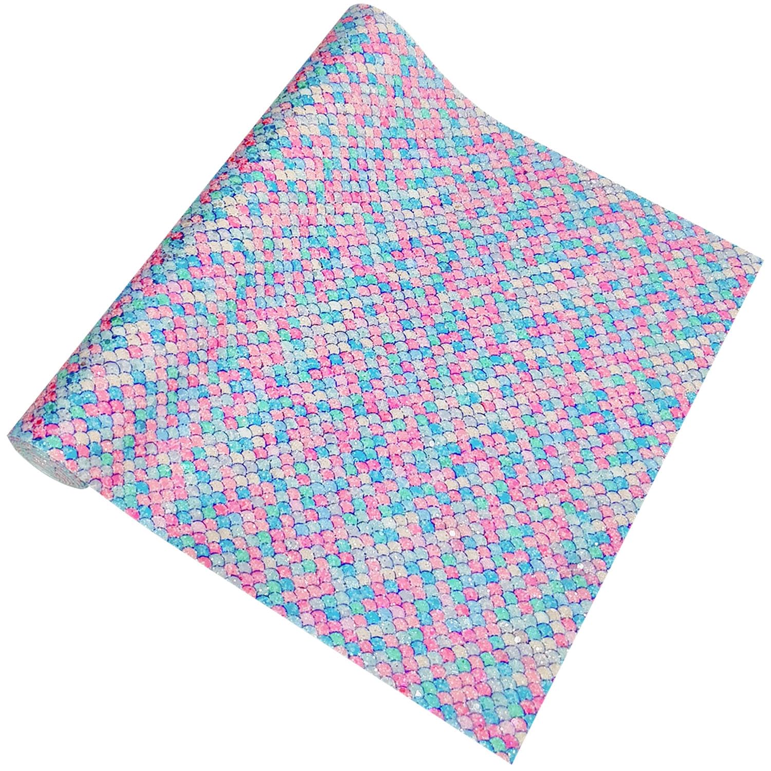 Greatdiy Sparkly Mermaid Chunky Glitter Faux Leather Roll 12 x 52 inch Shiny Synthetic Leatherette Fabric for Making DIY Bows Crafts (24008#16)
