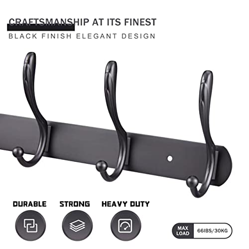 STZZ Wall Mounted Coat Rack, 2 Pack Stainless Steel Heavy Coat Hooks for Hanging Coats, Robes, Scarf, Towels, Keys, for Bathroom, Bedroom,Corridor,Entryway(Black)