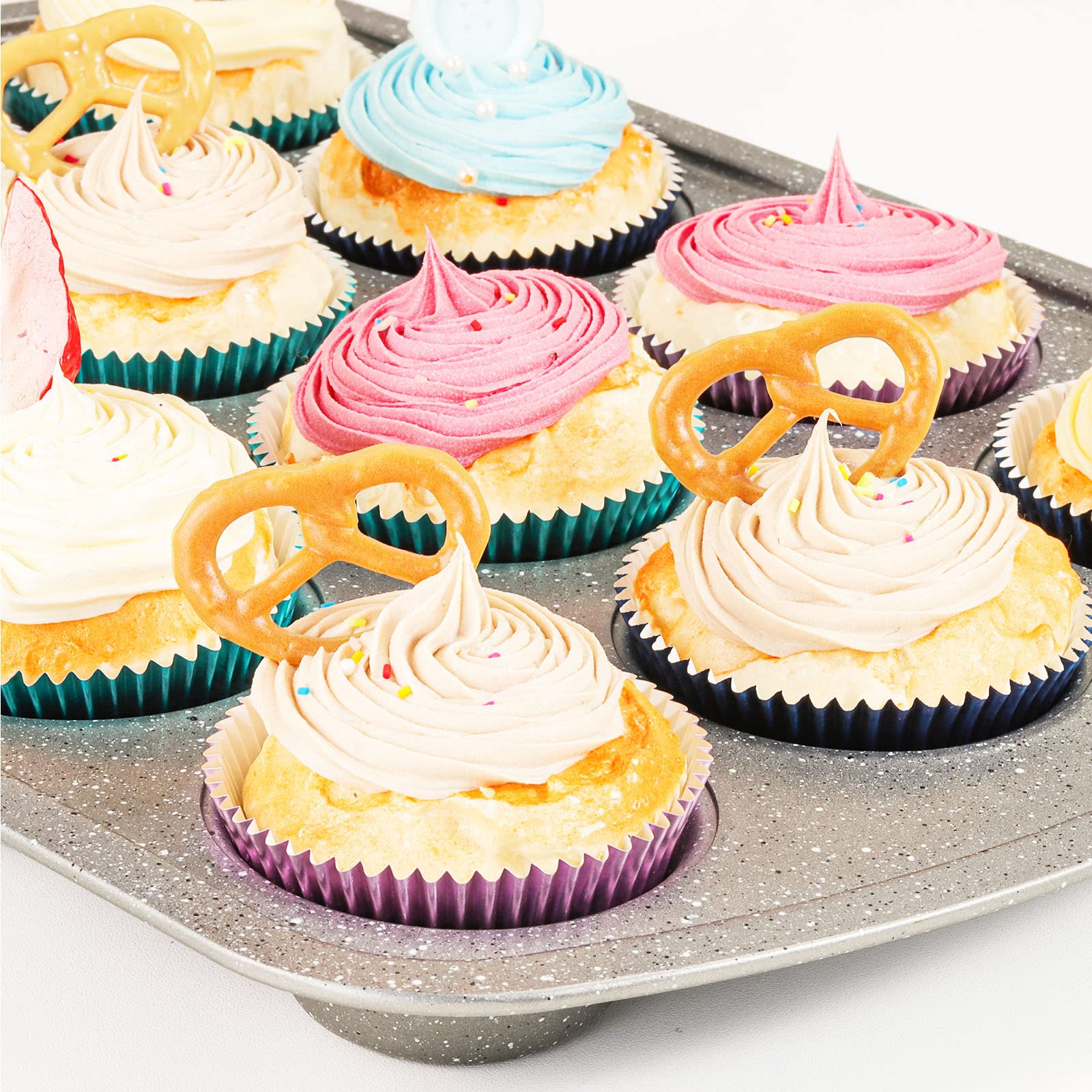 Caperci Colorful Foil Cupcake Muffin Liners Standard Size Baking Cups 150-Pack - Premium Greaseproof & Sturdy