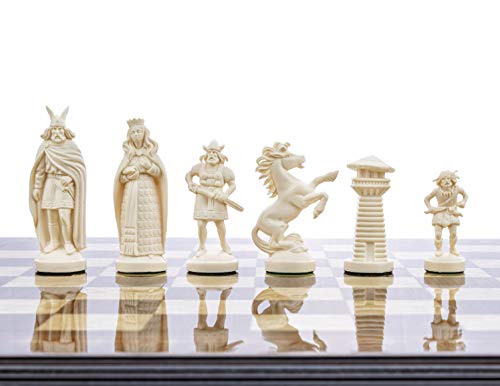 Viking Chess Set - Chess Board B/W- Size 17,3" + Viking Chess Pieces 3,75" B/W
