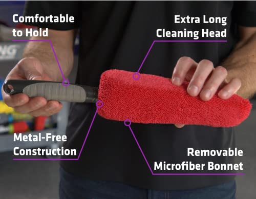 VIKING Wheel Brush or Rim Brush for Car, Metal Free, Red, 2.5 Inch x 14.3 Inch