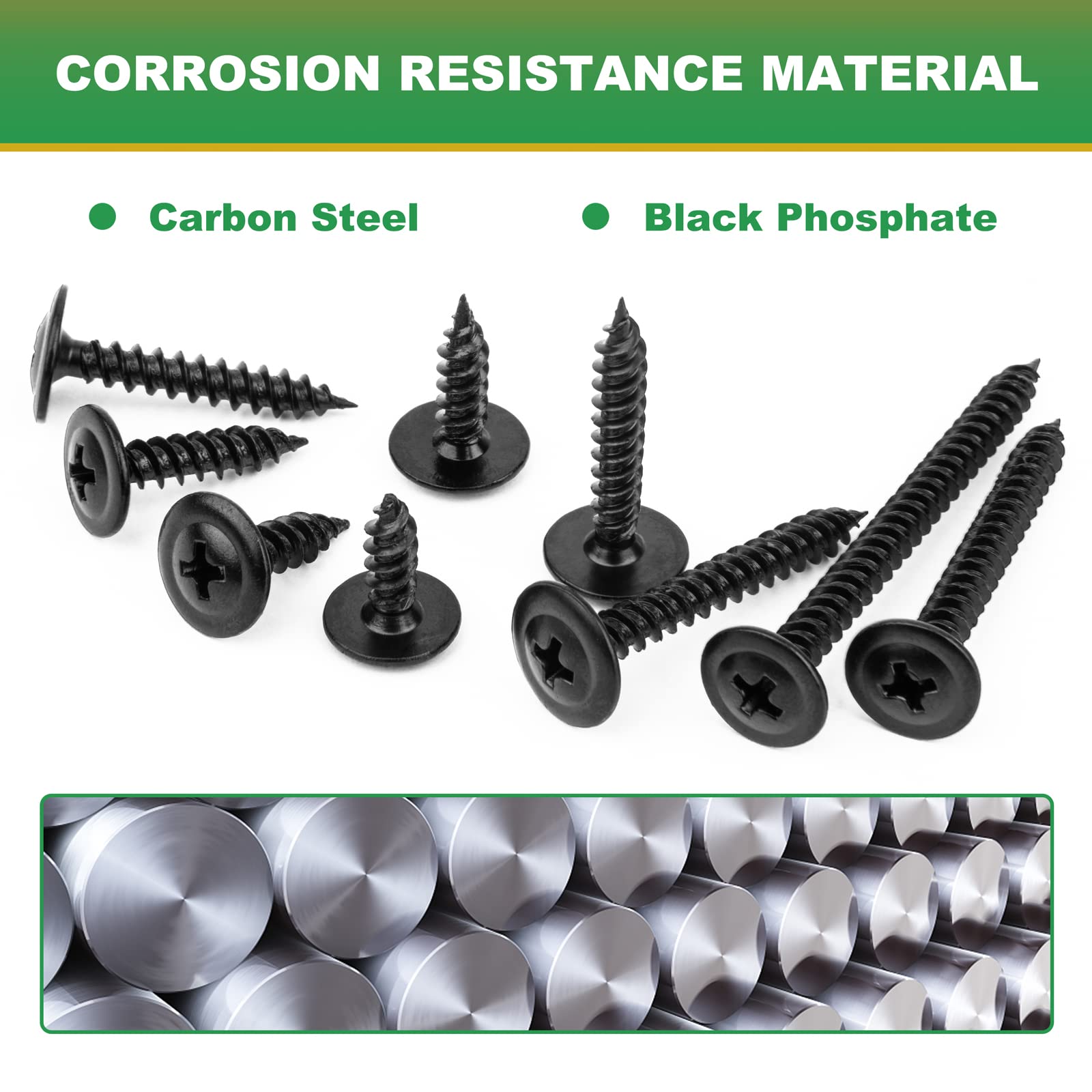 FOLIV 340PCS Black Wood Screws, 8 Phillips Modified Truss Head Self Tapping Screws Kit, Black Phosphate Steel, 7 Length Included