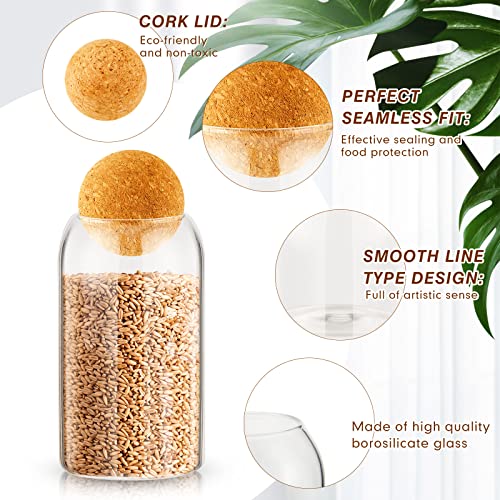 Suclain 5 Pack Storage Glass Jar Set Food Tank with Spherical Cork Cute Ball Candy Jars Clear Coffee Canister Airtight for Kitchen Bottle Holder Serving Spice Sugar Tea, 4 Sizes