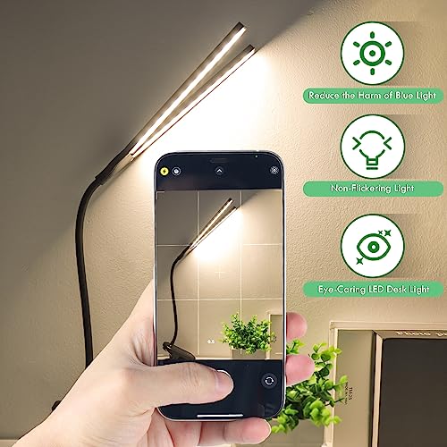 deaunbr LED Reading Light with Clip, Desk Lamp 48 LEDs 2600mAh Battery USB Rechargeable Book Lights Stepless Adjustable Brightness Eye Protection Table Lamps for Bed Headboard, Home, Office - Black