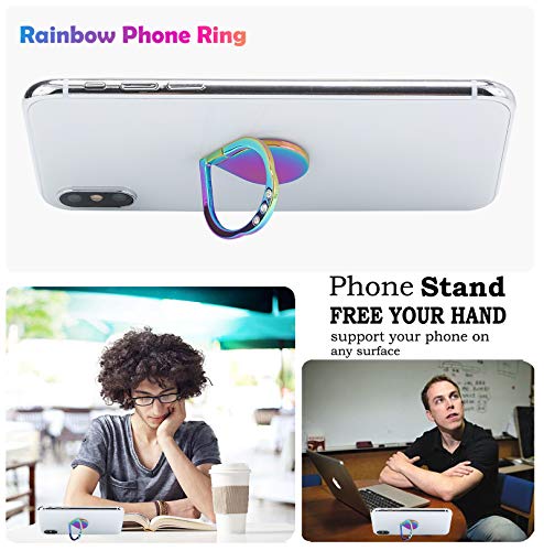 lenoup Rainbow Sparkle Cell Phone Ring Stand Holder,Glitter Bling Bling Rainbow Ring Grip Kickstand,360 Rotation Finger Ring for Almost All Phones,Pad
