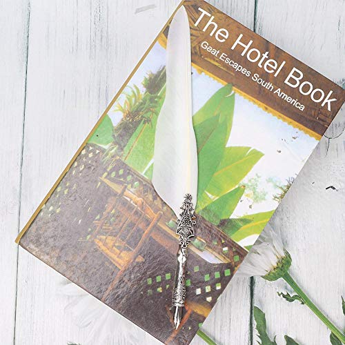 Vikye Quill Pen, English Calligraphy Retro Feather Quill Dip Pen Fountain Pen Sign Pen Set Stationery Gift (White)