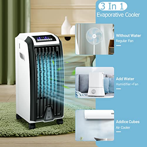 PETSITE Evaporative Air Cooler, 3-IN-1 Portable Air Cooler with Remote Control, 7.5-Hour Timer, 3 Modes, 3 Speeds, 2 Ice Packs, Swamp Cooler Air Conditioner for Bedroom, Home Office Dorms