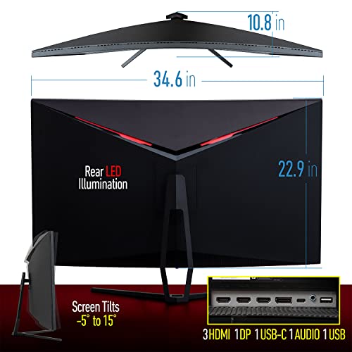 Deco Gear 39" Curved Gaming Monitor, 2560x1440, 1ms MPRT, 165 Hz, 16:9, HDR400, 4000:1, 3-Pack