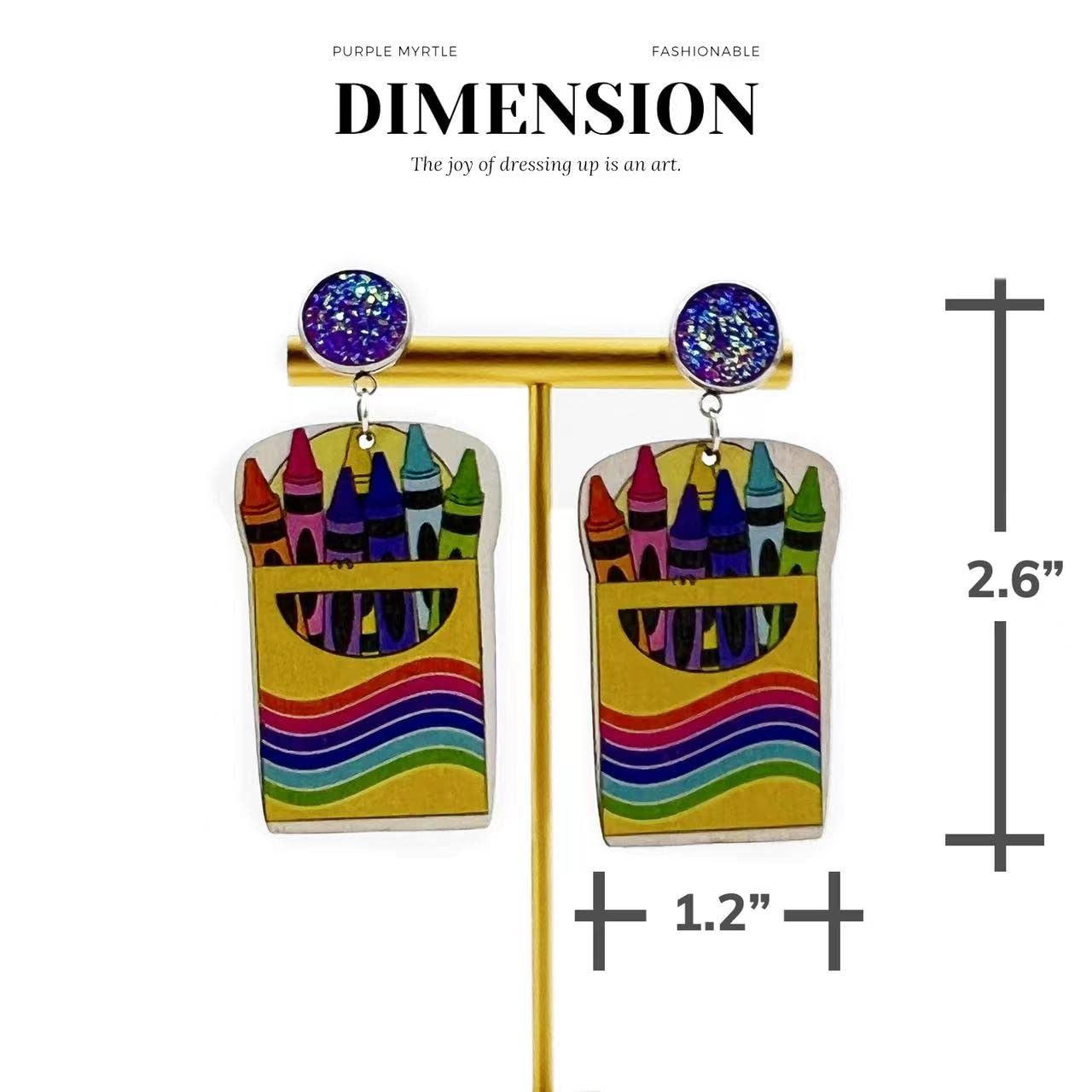 Cute Pair of Crayon Earrings for Women, Teachers, Professors, Kindergarten Teachers, Wood, No Gemstone