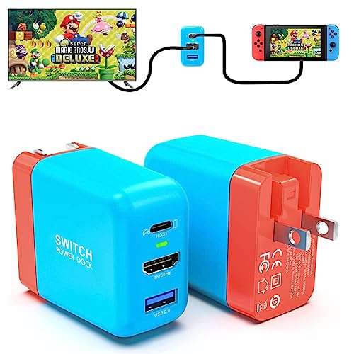 Switch Dock Charger for Nintendo Switch, Mirabox 36W Portable TV Docking Station for Nintendo Switch with 4K@60Hz HDMI/USB2.0/PD USB-C Fast Charging Ports, Full-Featured USB-C to USB-C Cable Included