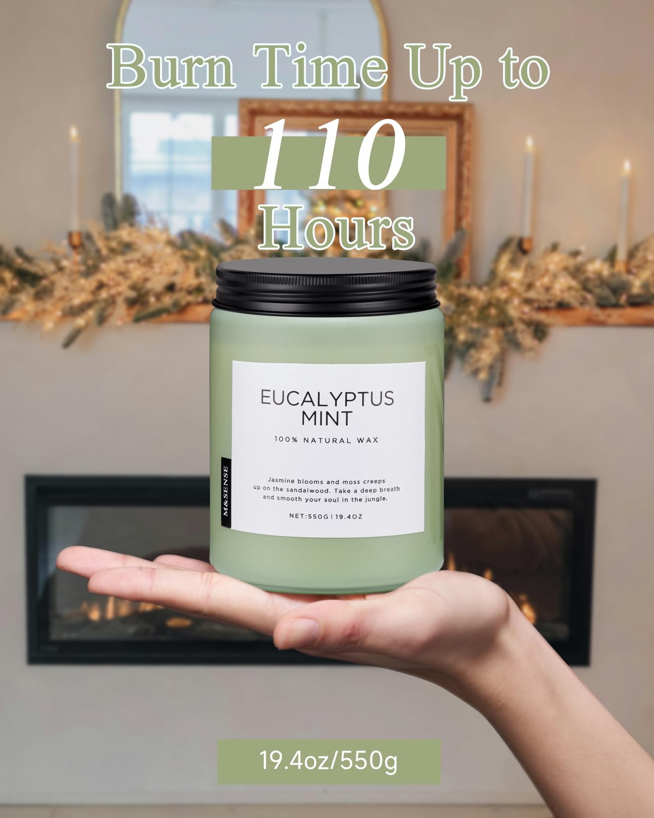 M&SENSE Eucalyptus & Mint Candles for Home Scented, 19.4oz 110 Hours Burn Soy Aromatherapy Candle Gift for Stress Relief, Meditation, Yoga, Relaxing SPA, Natural Jar Candles for Men and Women
