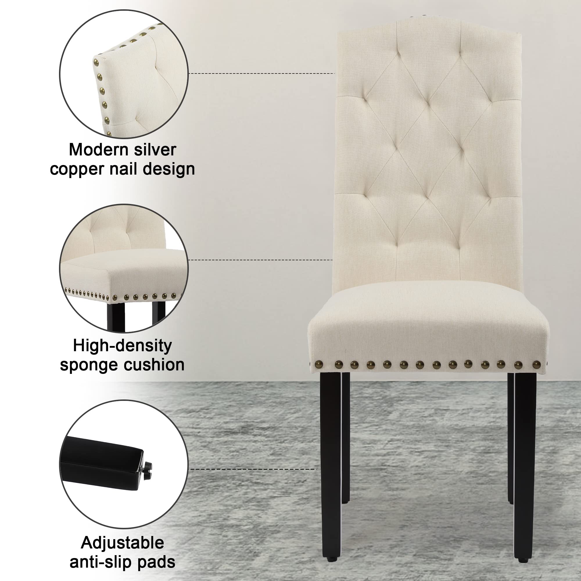 DAGONHIL Dining Chair Set of 2 Upholstered Dining Room chairs,Armless Kitchen Chair with Black Solid Wood Legs for Home Kitchen Living Room(Beige)