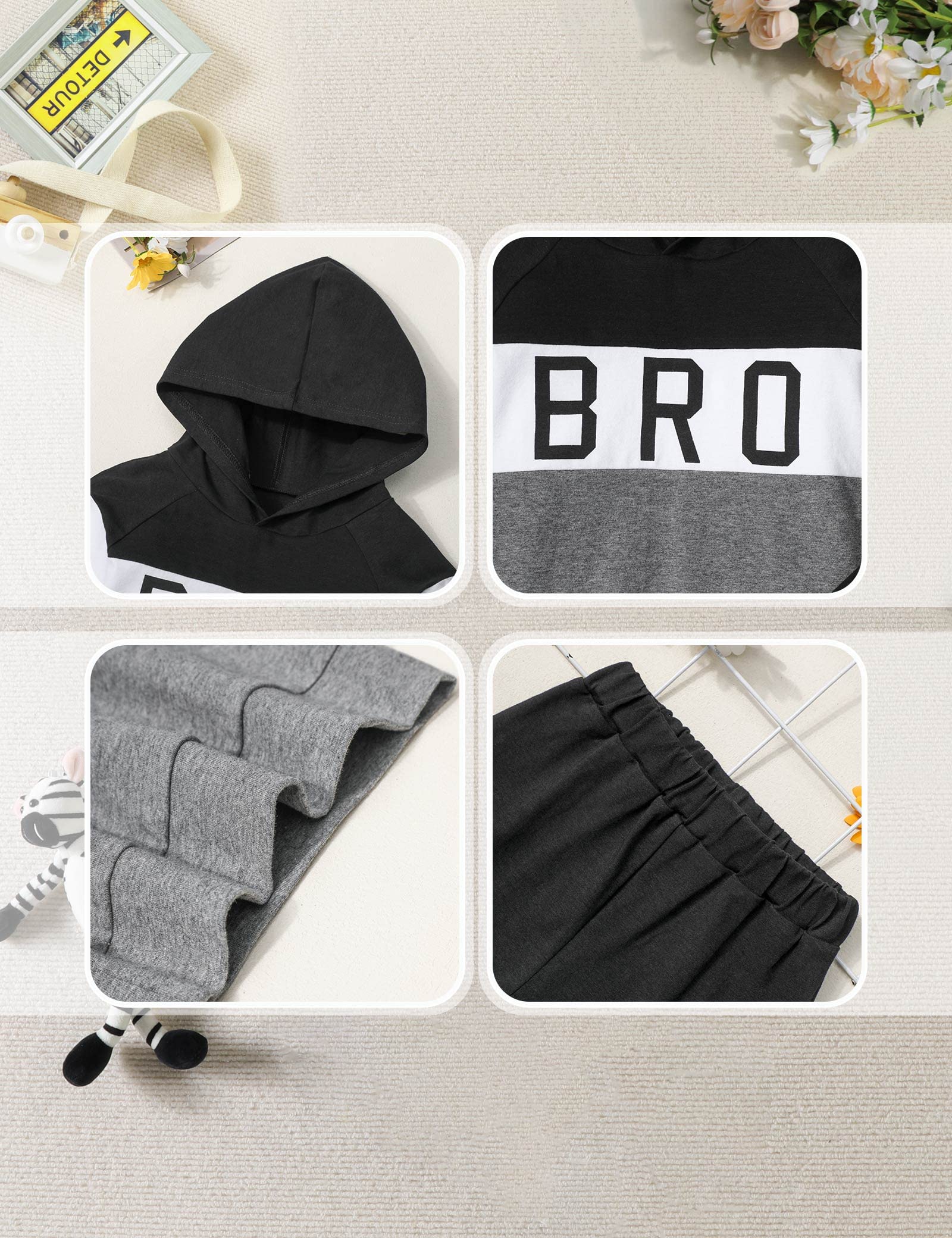 Fommy Toddler Boy Clothes, 5-6T Toddler Boy Fall Clothes Letter Print Long Sleeve Hoodie Top + Pants 2PCS Set