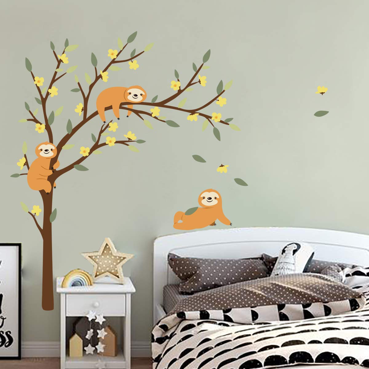 decalmile Large Tree and Sloths Wall Decals Kids Wall Stickers Baby Nursery Childrens Bedroom Wall Decor (Tree Size: 46 Inches)
