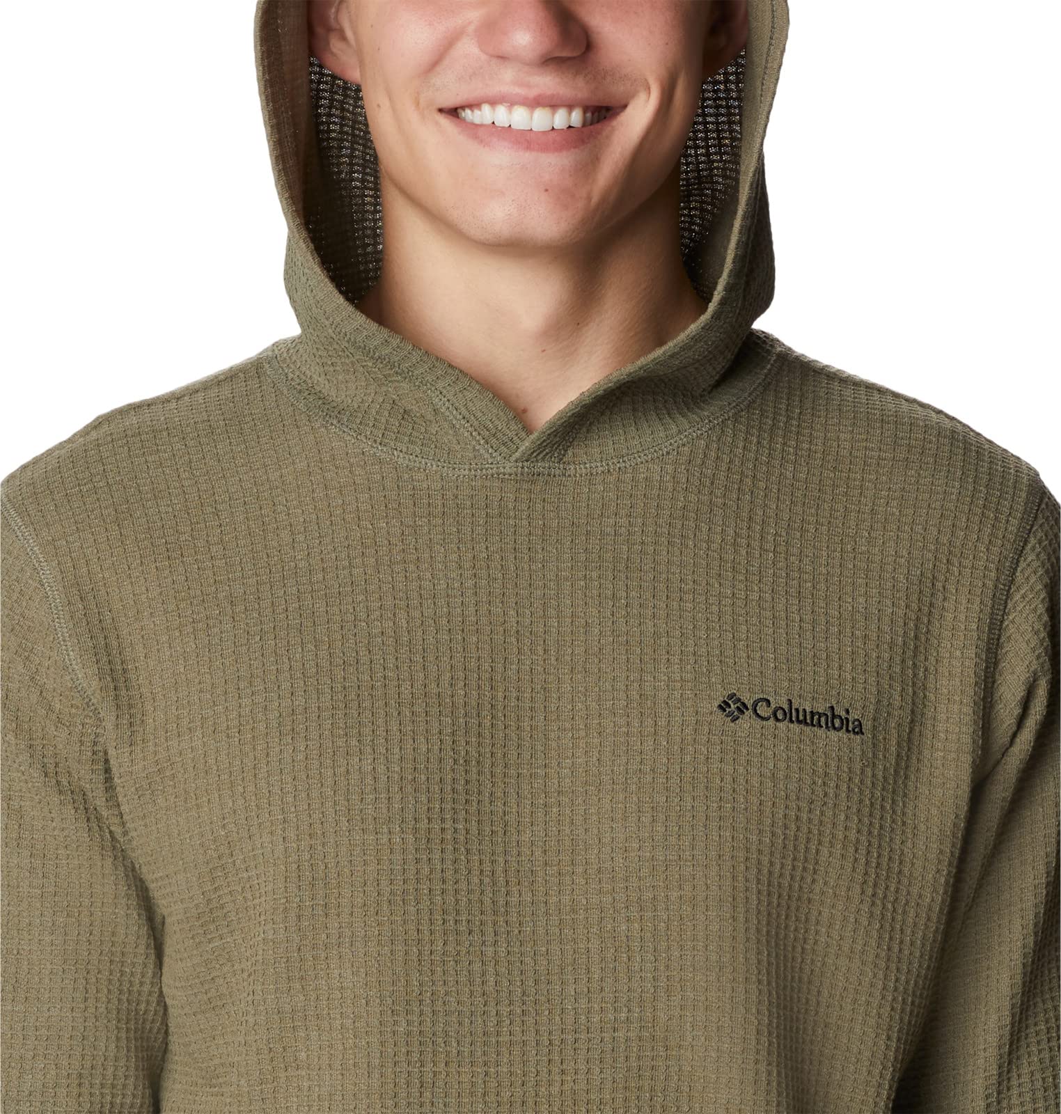 Columbia Men's Pine Peak Waffle Hoodie, Stone Green Heather, Large