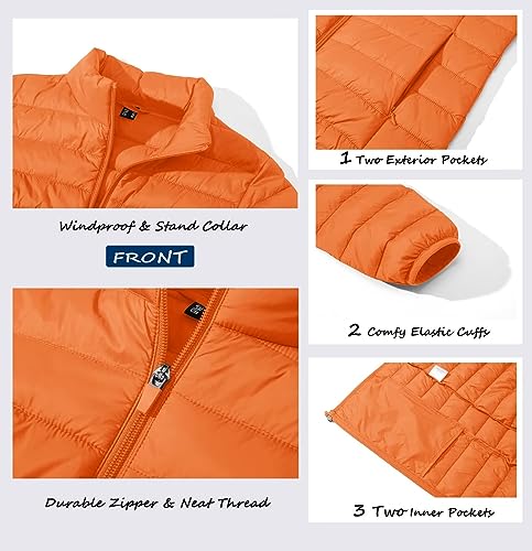 MAGCOMSEN Puffer Coat Women Winter Ultra-light Quilted Padded Jacket with 4 Pockets Full Zip Stand Collar Warm Coat, Orange M