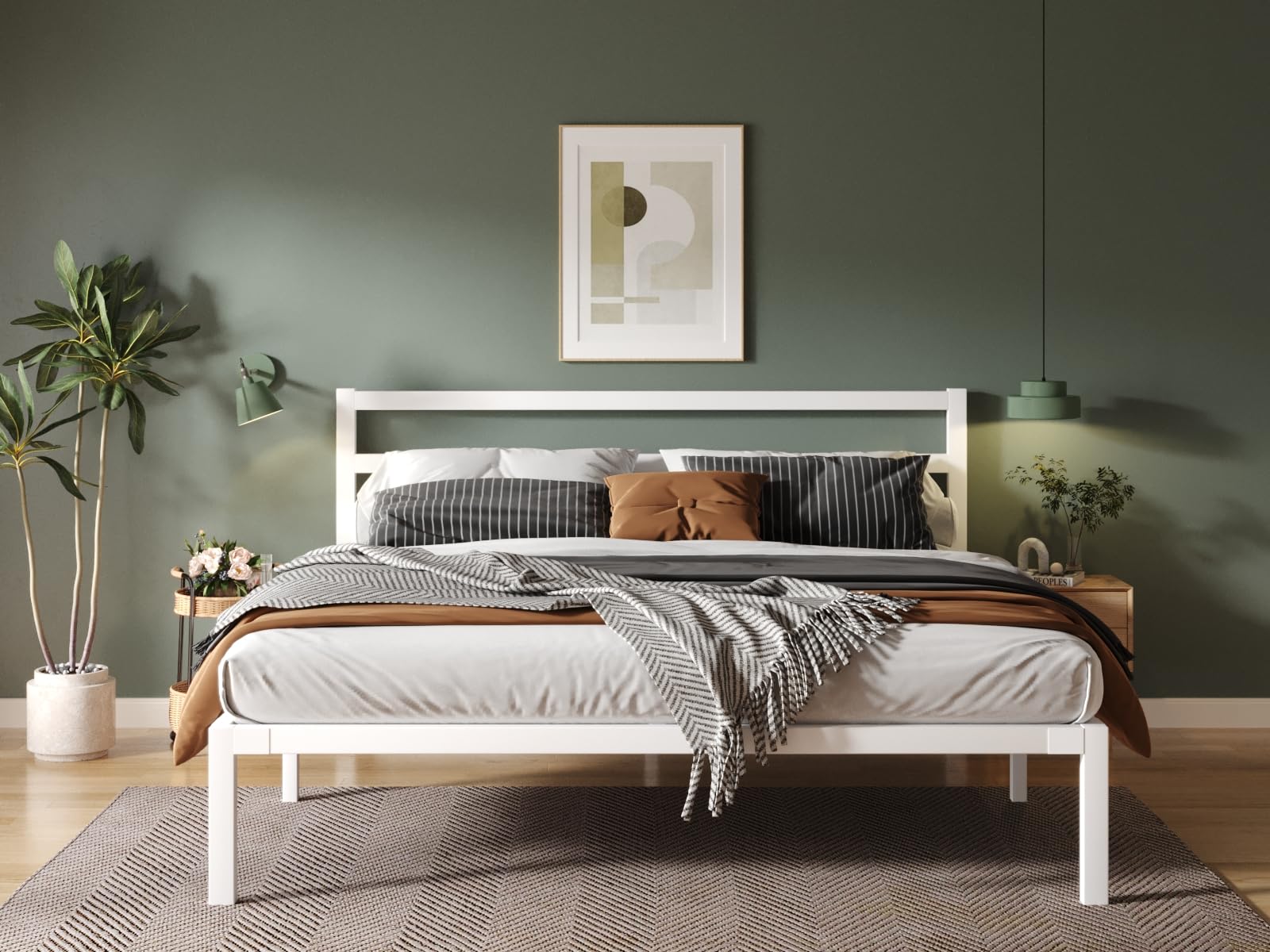 LoVinson Queen Size Bed Frame, Heavy Duty Platform Bed Frame with Strong Metal Foundation,Under Bed Storage,Mattress Foundation,No Box Spring Required,Easy Assembly, Black