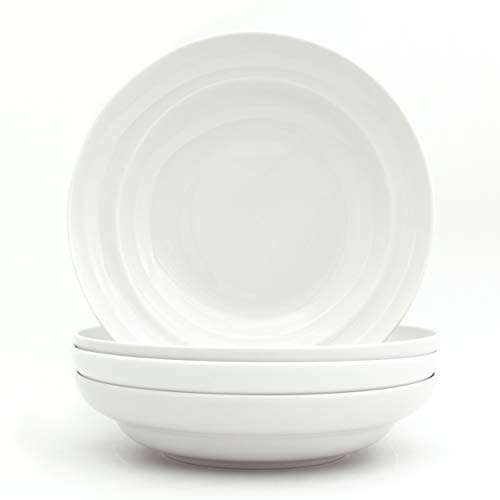 Euro Ceramica White Essential Porcelain Collection, Pasta Bowls Set of 4, Inverted Rim Design, Classic