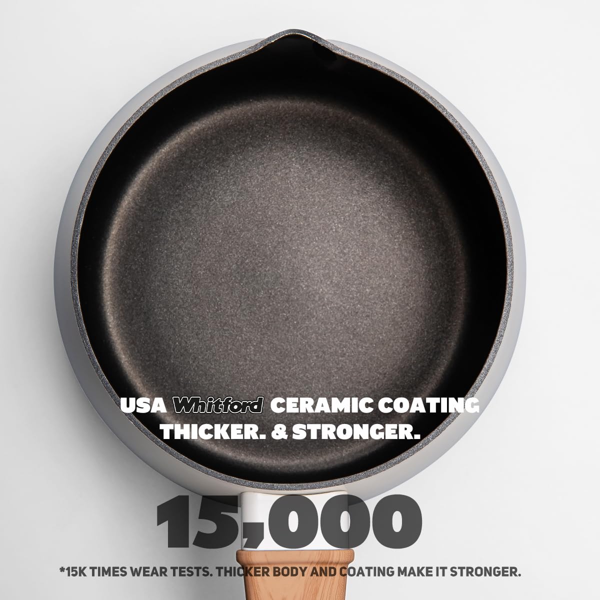 LISOS 2.5 Quart Non-stick Sauce Pan with Lid,Small Milk Pots for Cooking with Pour Spout,Aluminum stock Pot Wood Handle for kitchen,PFAS-Free,White