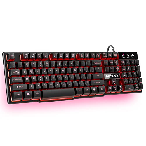 DBPOWER Gaming Office 2-in-1 Keyboard with 3-Color LED backlighting, Ergonomic Waterproof Mechanical Feel Full-Size 104-key Gaming Keyboard, Office Equipment for PC laptops Computer
