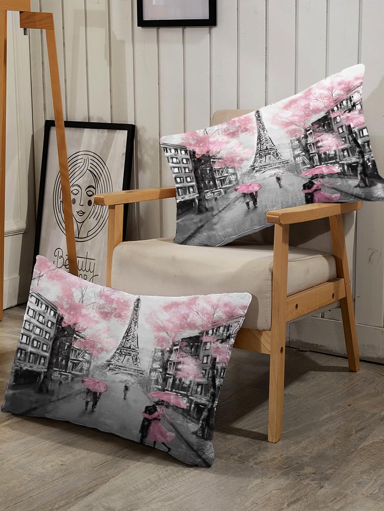 kxry Pink Paris Eiffel Tower Comforter Set Full Size French Style Couple Lover Flower Bedding Sets for Girls Women Kids Quilted Duvet 1 Comforter + 2 Pillow Cases