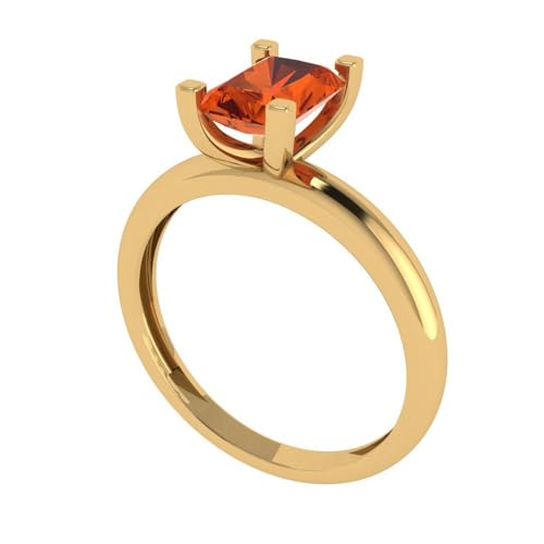 Clara Pucci 1.0 ct Emerald Cut Solitaire Red Simulated Diamond Engagement Bridal Promise Anniversary Ring 18K Yellow Gold Size 7.75