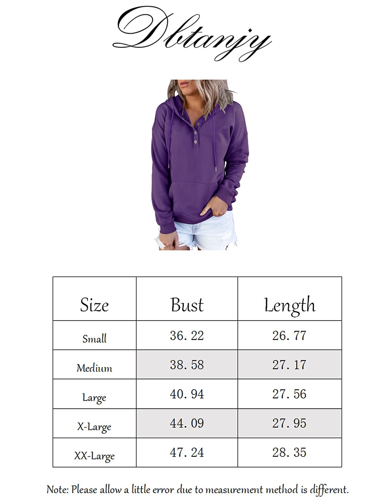 Dbtanjy Women's Hoodies Long Sleeve Tunic Tops Pullover Button up Blouse with Pocket (X-Large, Cyan-blue, x_l)