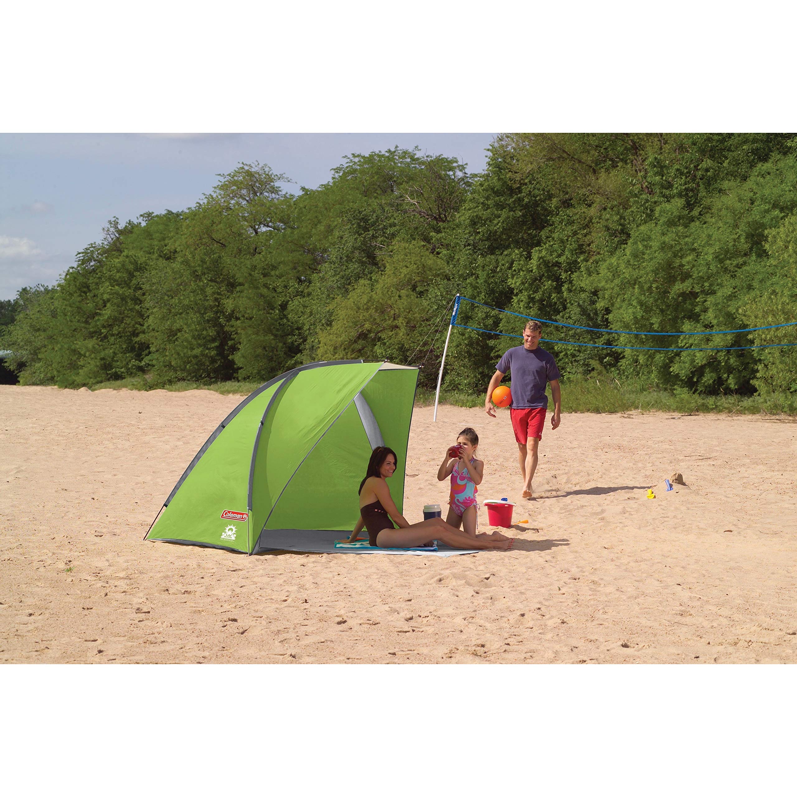 Coleman Beach Shade Canopy Tent, Lightweight & Portable Beach Shade Sets Up in 5 Minutes, UPF 50+ Sun Protection Includes Sand Bags & Stakes to Withstand Wind, Great for Beach, Park, Yard, Picnics