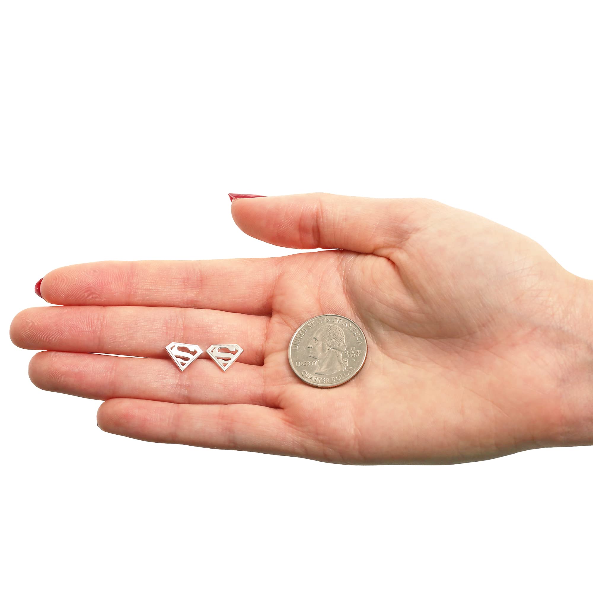 DC Comics Officially Licensed Jewelry for Women, Sterling Silver Superman Logo Stud Earrings