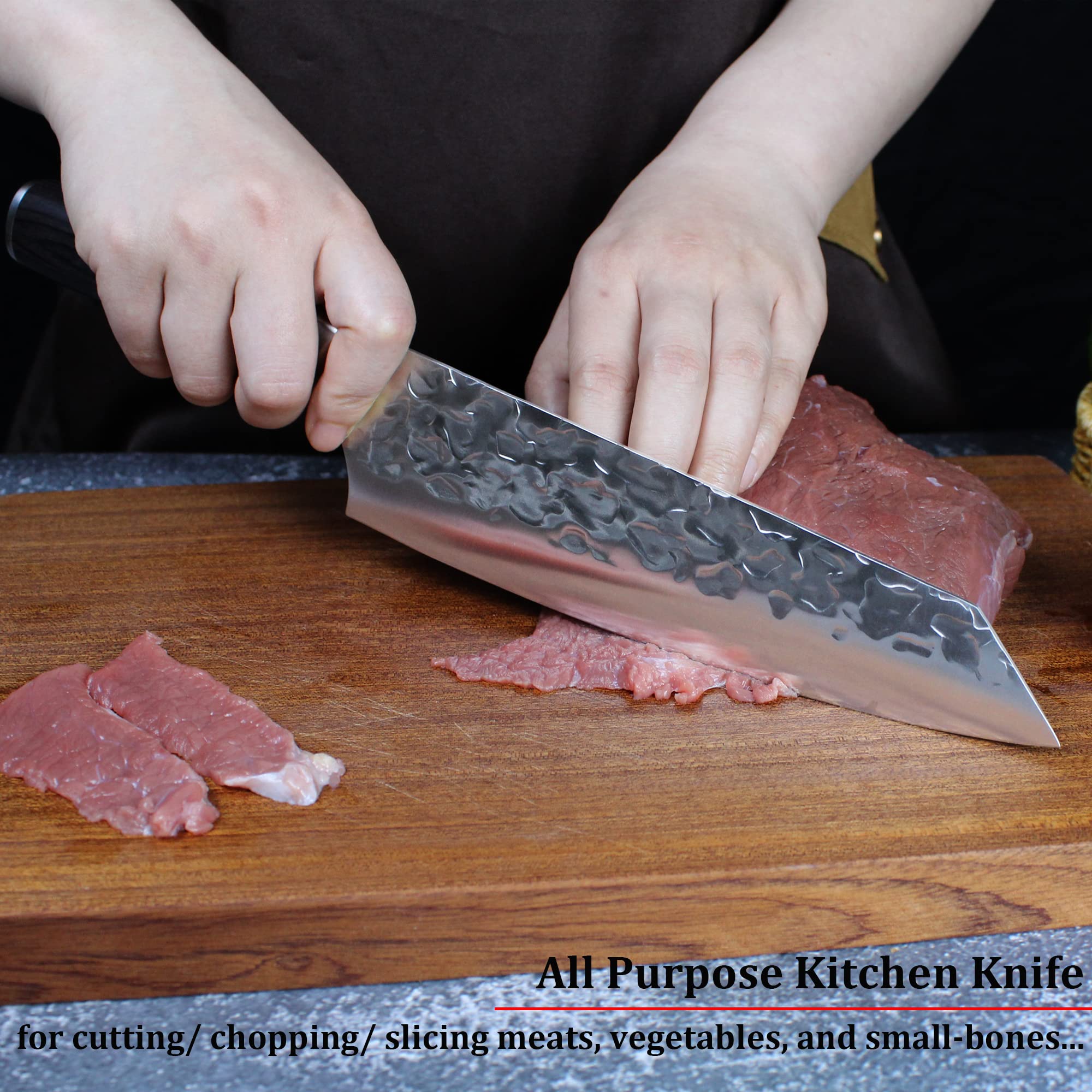 FODCOKI Chef Knife 8 inch Japanese Gyuto Kiritsuke Kitchen Knife- All Purpose Forged Sharp Cutting Meat Vegetable Small-Bones High Carbon Steel Wood Handle
