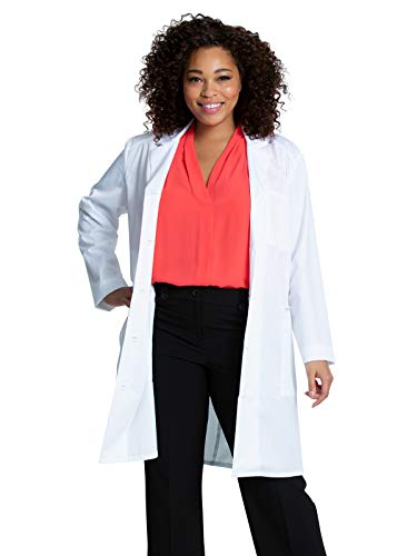 Cherokee Women's Scrub Lab Coat with Button Up Front, 3 Pockets Modern Classic fit and Mechanical Stretch Fabric CK421, XXS, White